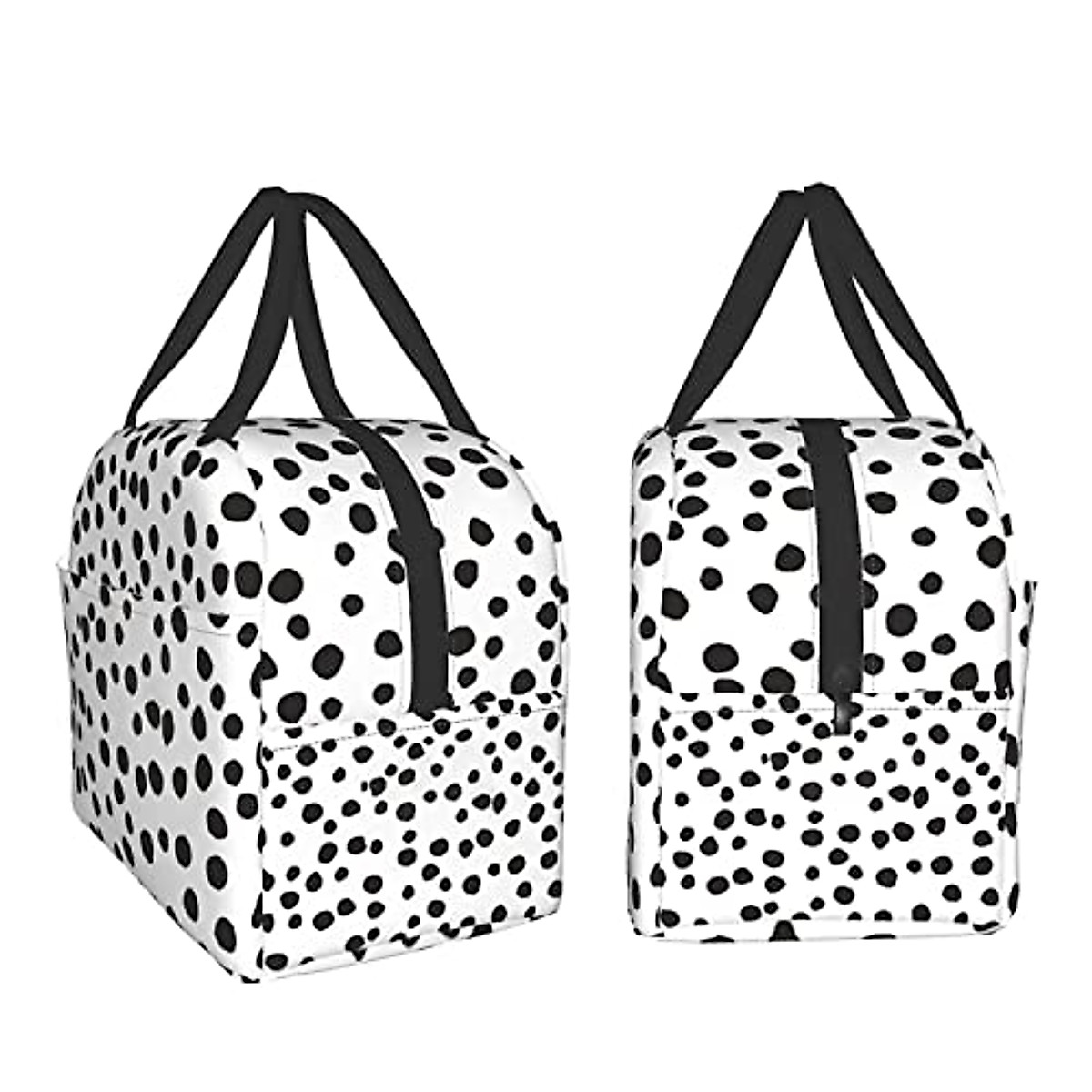 MDMEI Polka Dot Lunch Box Durable Insulated White Lunch Bag for Girls Women Reusable Leakproof Thermal Cooler Tote Black Dots LunchBox for School Office Travel Camping Picnic