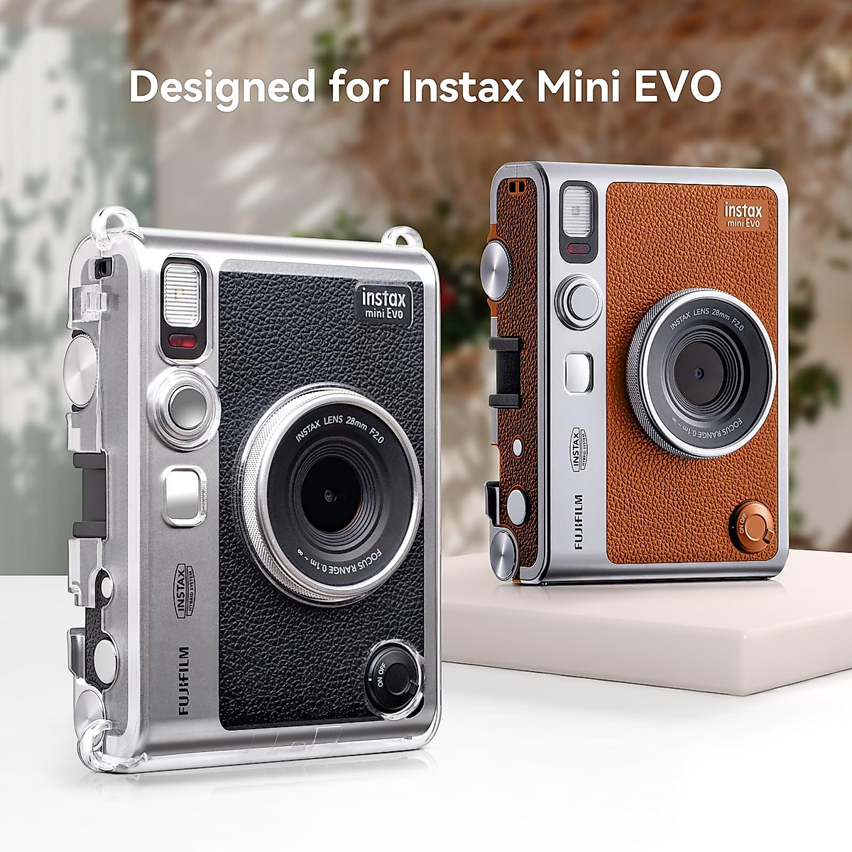 MUZIRI KINOKOO Clear EVO Case for Fujifilm Instax Mini EVO/Polaroid Mini EVO Camera - Hard PVC Fuji Mini EVO Carrying Protective Case with Shoulder Strap -Transparent