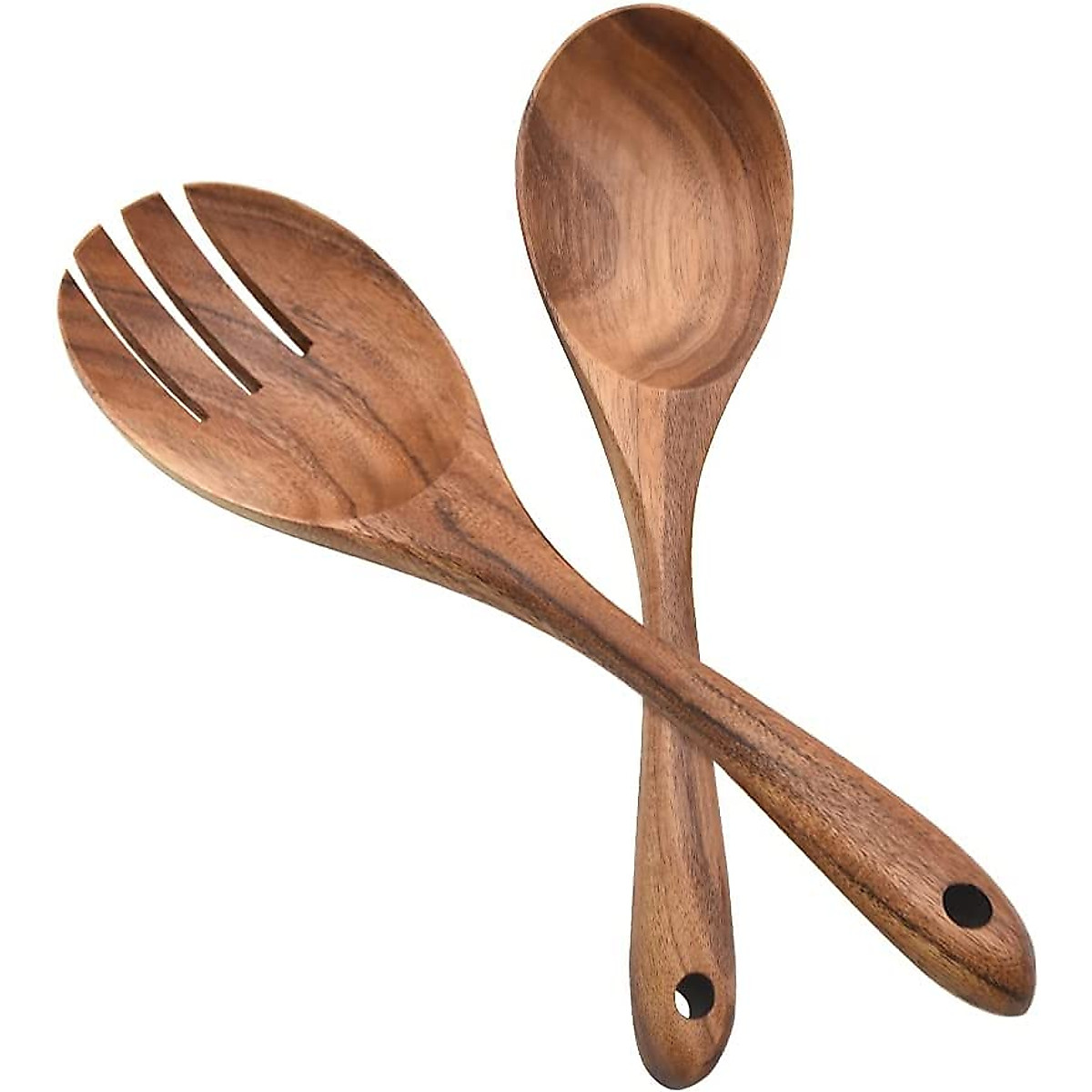 Wooden Acacia Salad Servers 10 in Set of Salad Mixing Dinner Fork and Spoon Home Kitchen Food Mixing Utensil Set (10 inch set)