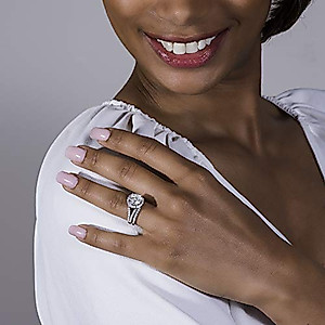 Charles & Colvard Created Moissanite 9mm Round Cut Wedding Ring Set for Women | 3.69 cttw DEW | Lab Grown | Solid 14K White Gold with Rhodium | Size 9