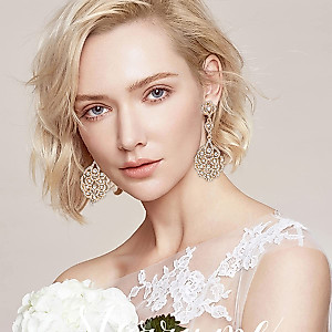 Zinc mecresh Wedding Teardrop Dangle Earrings Crystal Rhinestone Beaded Chandelier Earrings for Brides Gold