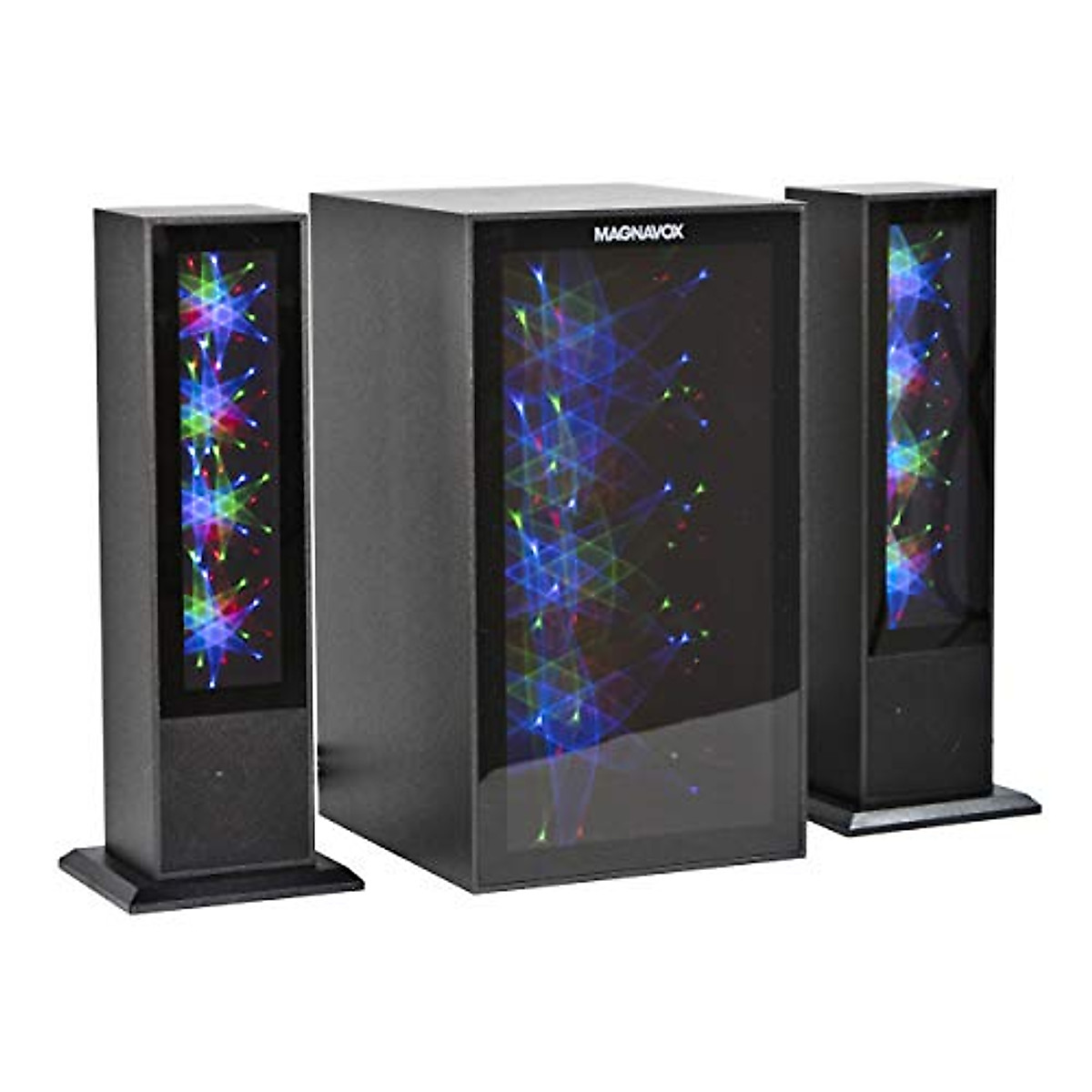 Magnavox MHT990 2.1 Home Entertainment System with Bluetooth Wireless Technology and Color Changing Lights in Black | AUX Port | Subwoofer with 2 Speakers | Pulsing Lights |