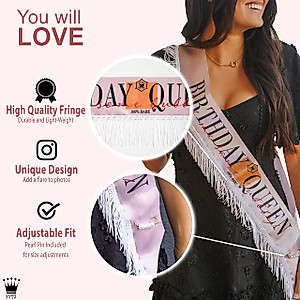 Elevate Sash Luxury Birthday Queen Sash & Tiara Set for Women - Elegant Pink Sash with Fringe, Premium Pink Tiara, Rhinestone Crown and Headband with Deluxe Pearl Pin for Adjustable size