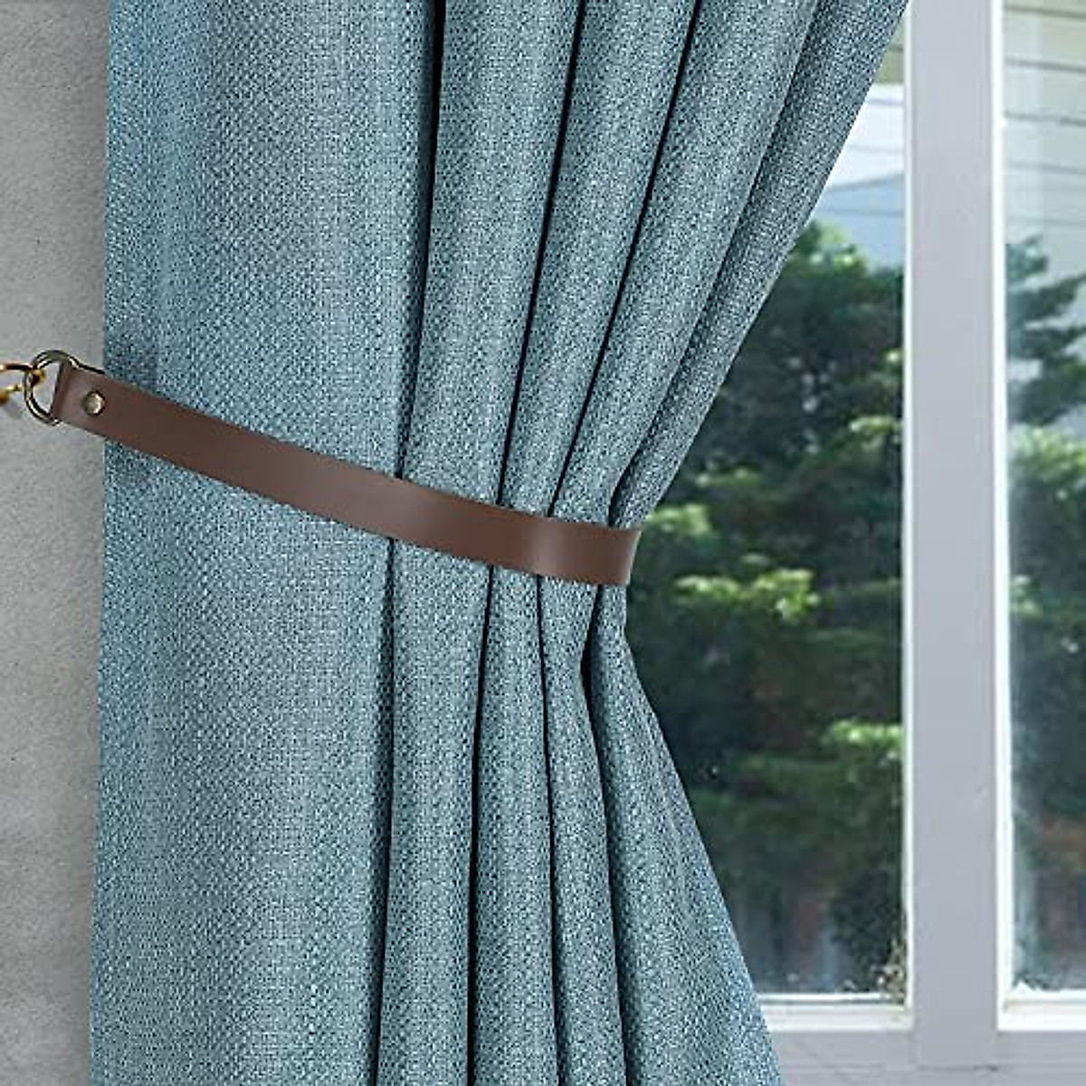 Home Queen Leather Curtain Tie Backs Attach to Wall, Outdoor Drape Holder Holdbacks Tiebacks with Wall Hooks, 4 Pack, Chocolate