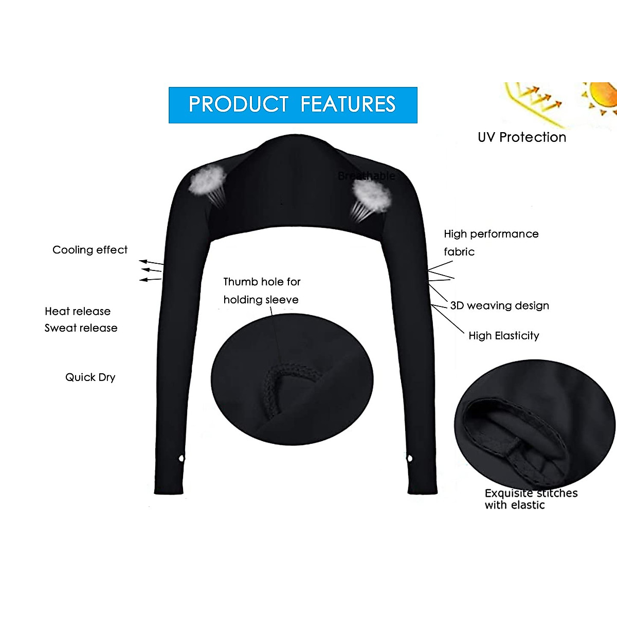 4 Pieces UV Protection Sun Shawl Cooling Arm Sleeve with Thumb Hole for Women Men Cycling Golf Sleeves Shrug, One Size