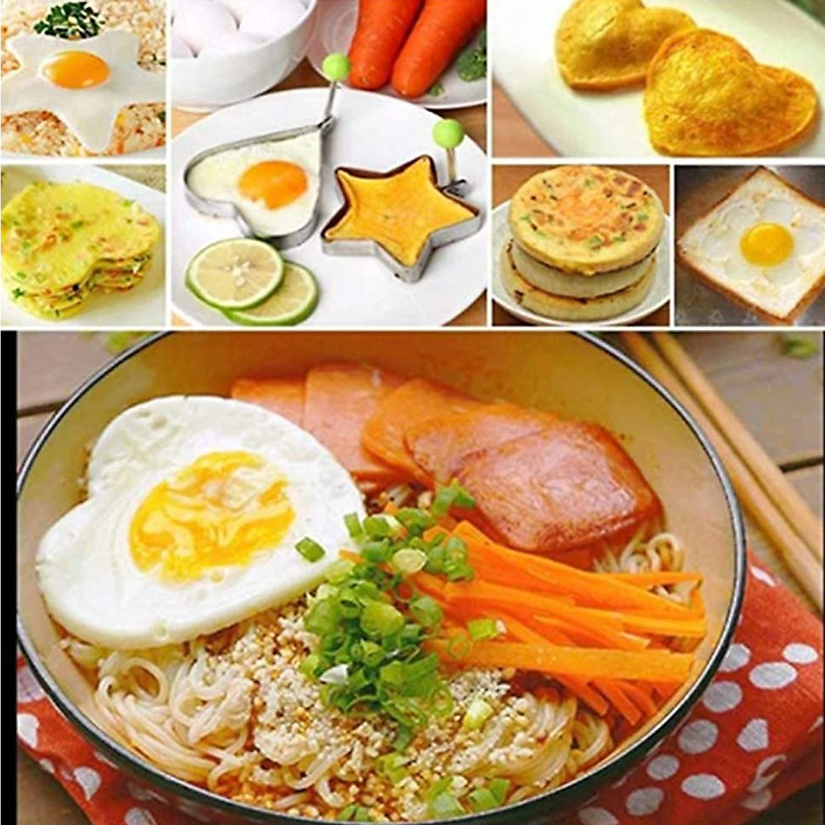 BRYHZKCM 5 PCS Egg Ring Pancake Mold Creative Stainless Steel Omelette Cooking Mold Non-Stick Kitchen Cooking Tools