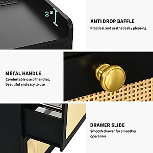 YITAHOME Rattan File Cabinet with Charging Station, Large Lateral Filing Cabinet for Home Office, Black