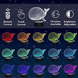 Lampeez Ocean Sea Animals 3D Lamp Kits,Dolphin, Marlin,Shark,Whale 3D Night Light for Kids (4 Patterns) with Remote Control & 16 Colors Changing & Dimmable Function & Xmas Birthday Gifts for Boy Girl