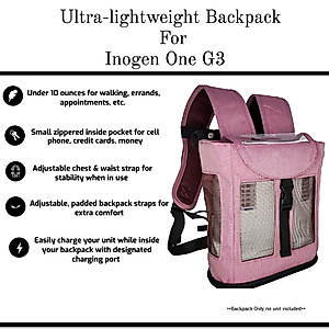 O2TOTES Ultra Lightweight Backpack For Inogen One G3 Unit (Patented Design) (Burgundy) FITS ONLY: INOGEN ONE G3 UNITS: IS-300 OR, IO-300
