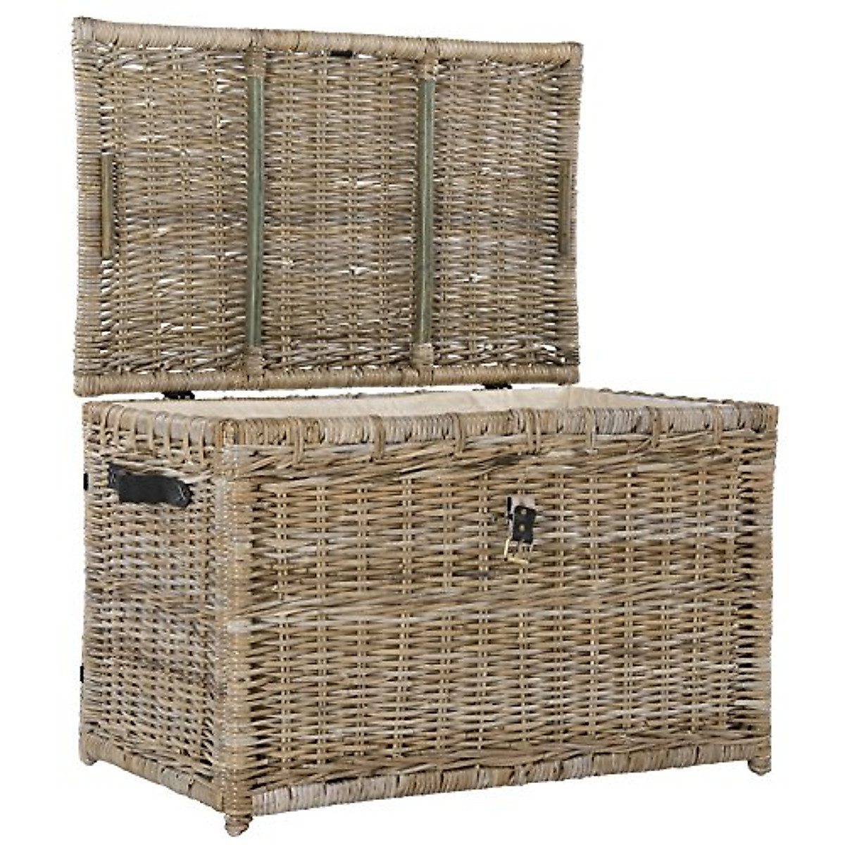 happimess HPM9004B Michael 35" Wicker Storage Trunk, Collapsible for flat storage, Rattan-Kubusoft Gray, Coastal for Office, Dorm Room-LivingRoom, Bedroom, Dining Room, Natural