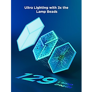 Govee Glide Hexagon Light Panels Ultra, 3D Wall Lights with DIY, RGBIC LED Gaming Lights for Wall, LED Lights for Gaming Setup with 129 Lamp Beads, Works with Alexa, 10 Pack, Lunar White