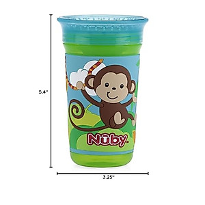 Nuby 360 Degree Easy Sip 3D Grip Wonder Cup with Printed Silicone Sleeve, 10 Oz, Monkey