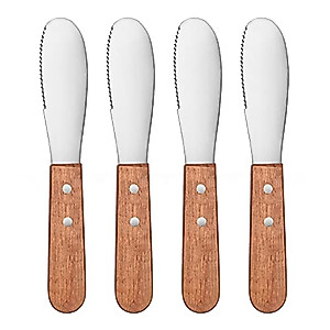 New Star Foodservice 43006 Wood Handle Butter Spreader, 7.5-Inch, Silver, Set of 4