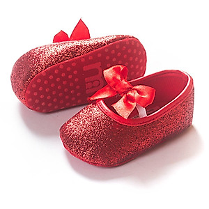 RVROVIC Baby Girl Moccasins Princess Sparkly Premium Lightweight Soft Sole Prewalker Toddler Shoes (L:12-18 Months, Red)
