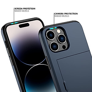 Nvollnoe for iPhone 14 Pro Max Case with Card Holder Heavy Duty Protective Dual Layer Shockproof Hidden Card Slot Slim Wallet Case for iPhone 14 Pro Max for Women&Men(Blue)