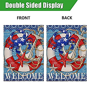 Furiaz Welcome Summer Nautical Crab Decorative Small Garden Flag, Coastal Beach Anchor Lifebuoy Home Outside House Yard Decoration, Starfish Sea Ocean Farmhouse Outdoor Decor Double Sided 12 x 18