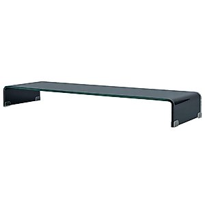 Festnight Corner TV Stand Black Tempered Glass Computer Monitor Riser for Living Room Home Office Furniture (43.3" x 11.8" x 5.1")