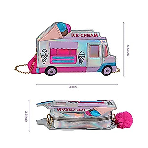Oweisong Fun Purses for Women Novelty Car Taxi Shaped Crossbody Bag Ice Cream Bus Laser Holographic Shoulder Handbag for Girl