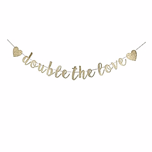 Double The Love Banner, Gold Glitter Sign Decors for Twins' Birthday Party Bunting, Twins Baby Shower Party Props, Gender Reveal Party Garlands