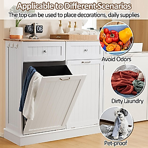 OUTGUAVA Double Tilt Out Trash Cabinet Free Standing Recycling Trash Cabinet with Hideaway Drawers, 2x13 Gallons Pet Proof Trash Can Cabinet for Kitchen Living Room (White)