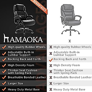 Big and Tall 400lbs Office Chair - Adjustable Lumbar Support Heavy Duty Metal Base Quiet Rubber Wheels High Back Large Executive Computer Desk Swivel Chair, Ergonomic Design for Back Pain, Black