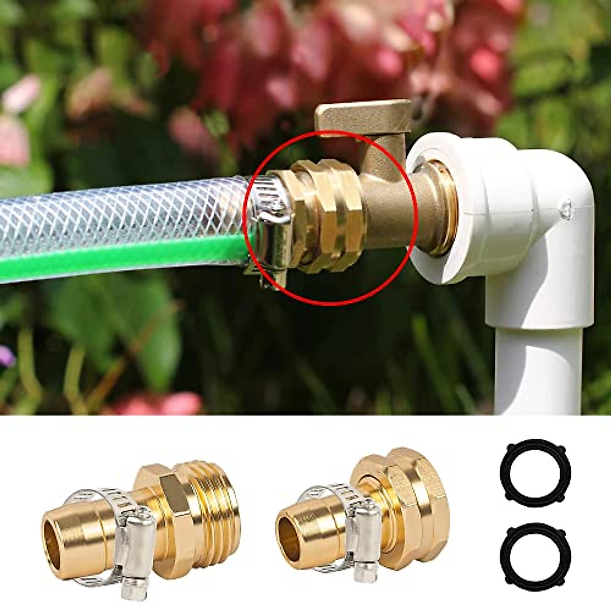Hourleey Garden Hose Repair Connector with Clamps, Fit for 3/4" or 5/8" Garden Hose Fitting, 4 Set