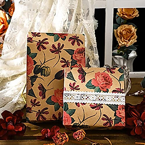 BIOBROWN Red Kraft Wrapping Paper Roll Fushcia Floral Design Perfect for Birthday Wedding Mother's Day Baby Shower Wrap 17 inch X 32.8 feet