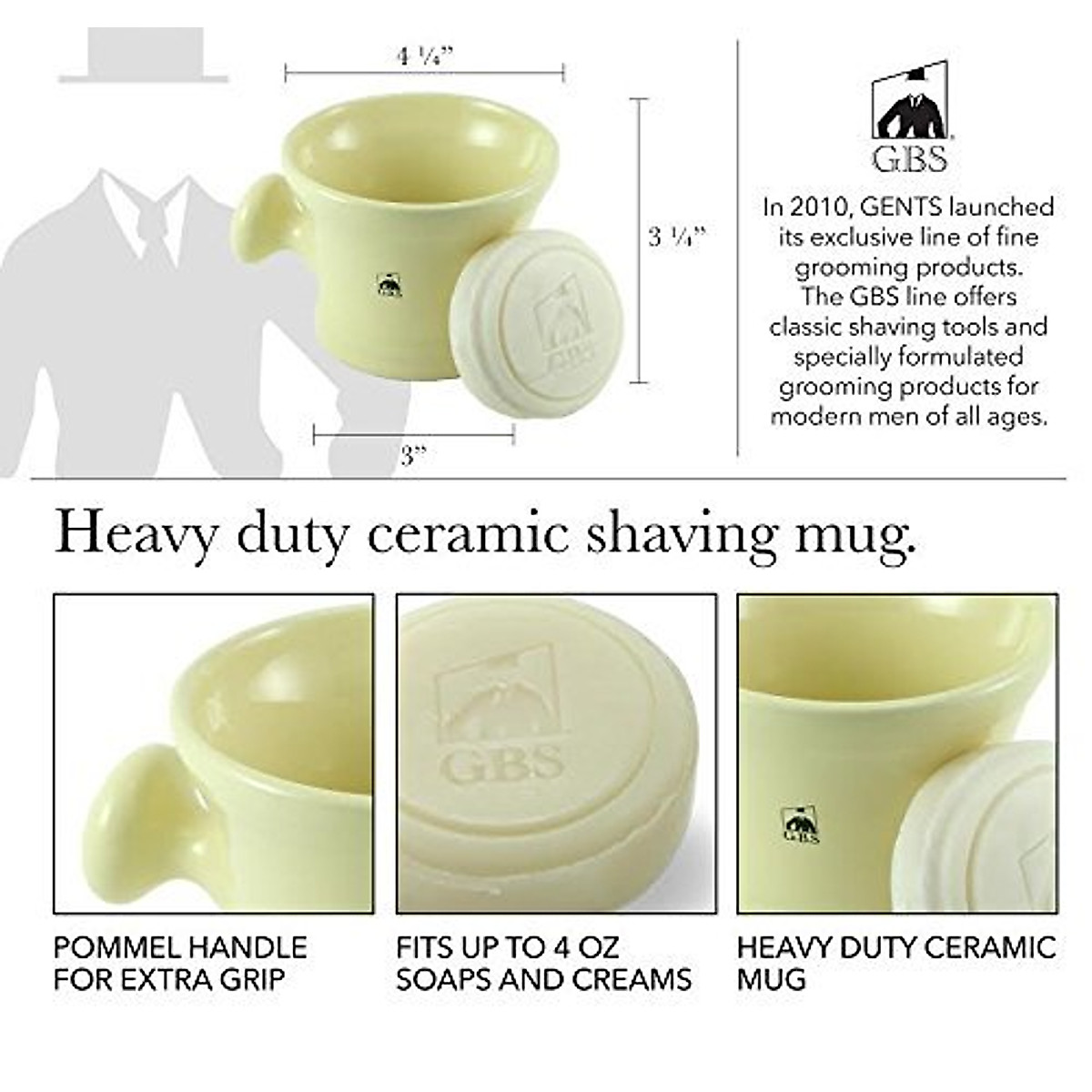 G.B.S Shaving Set for Gentlemen, Premium Men's Grooming, Men Wet Shaving Set, Ceramic Ivory Shaving Soap Bowl with Shaving Brush, Stand and Natural Soap