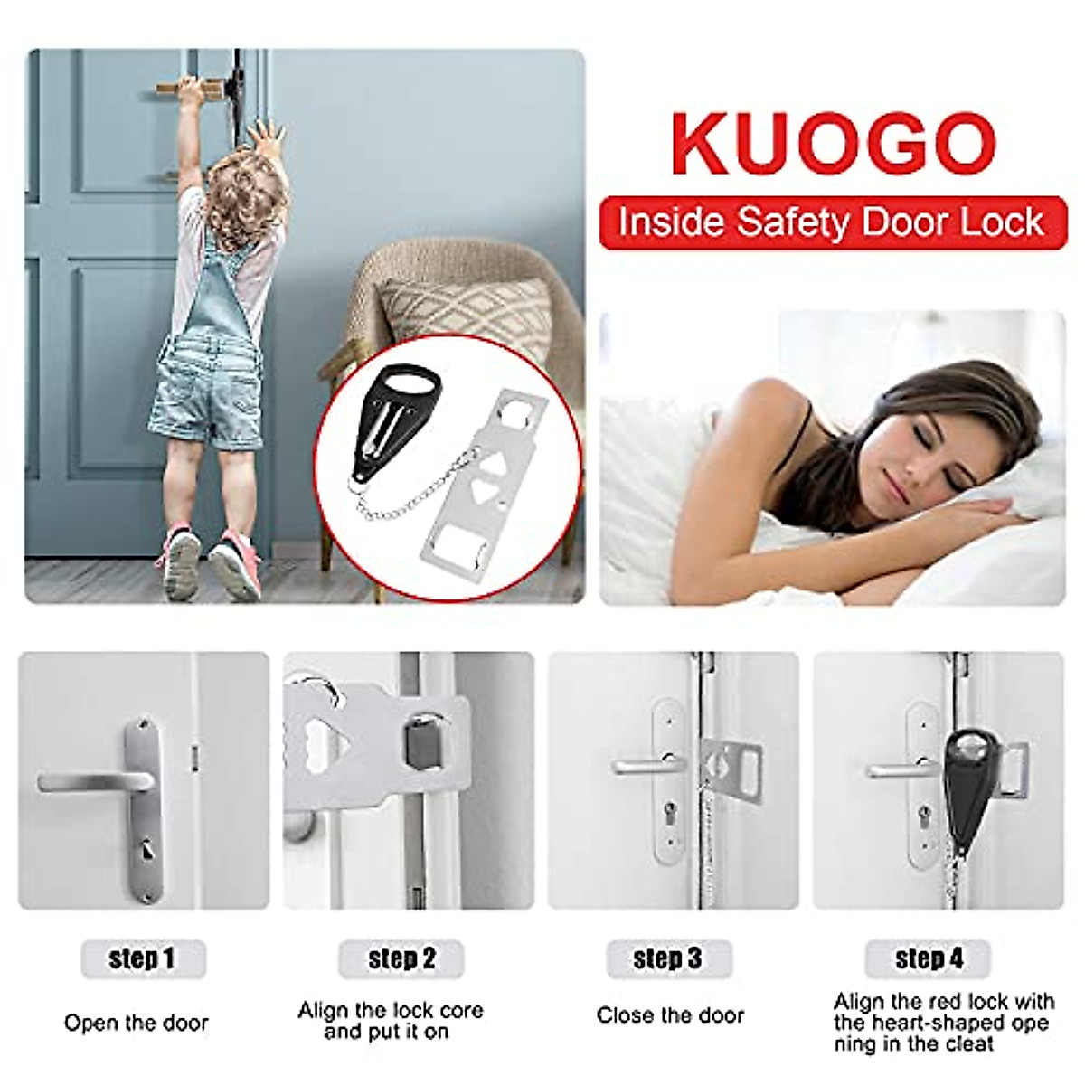 Portable Door Lock Home Security,2 Pack Security Door Lock for Travel, Safety and Privacy Protection, Practical Suitable for Hotel Room Airbnb and Apartment Doors, College Room Black