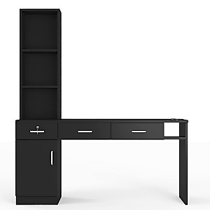 Paddie Barber Salon Station Wall Mount Hair Styling Salon Equipment Set Beauty Spa Furniture Set, Lockable Left Shelf, Mirror not Included(Black)