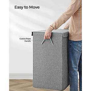 SONGMICS Sturdy Double Laundry Hamper with Lid, Removable Fabric Bag, 142L Large Clothes Hamper 2 Section, Laundry Basket with Handles for Closet, Laundry Room, Bedroom, Bathroom, Gray ULCB02G