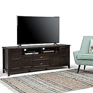 SIMPLIHOME Burlington SOLID WOOD 72 inch Wide Transitional TV Media Stand in Mahogany Brown For TVs up to 80 inches for the Living Room and Entertainment Center