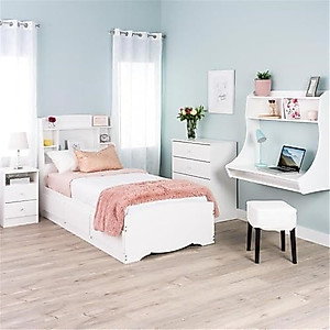 Prepac Astrid Simplistic Nightstand with 2 Drawers and Open Shelf, Functional Bedside Table with Acrylic Knobs 15.5" D x 16" W x 24.5" H, White, WDNH-0402-1-V
