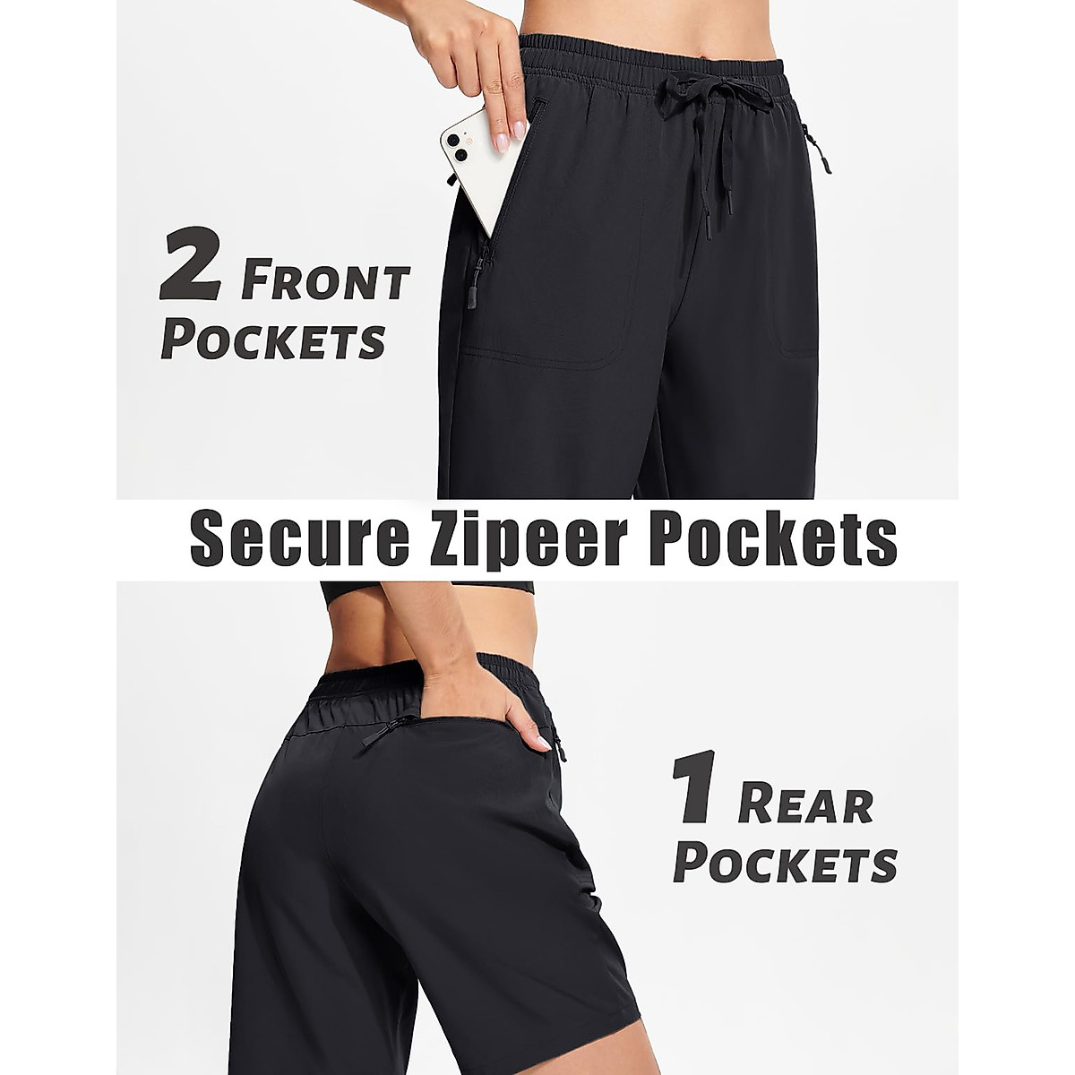 MAGCOMSEN Hiking Shorts Woman Lightweight 8 Inch Inseam with Pockets Water Resistant Running Shorts Black M