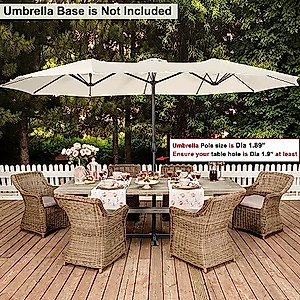 FHFO 15 FT Double Sided Umbrella Outdoor Patio Market Extra Large Umbrella with Crank for Patio, Poolside, Yard, Beige