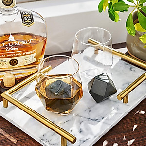 Viski 4-Piece Tumbler and Basalt Stone Set, Set of 2 Glasses, Rocks Glass with Whiskey Stones, Faceted and Hexagonal Design, Set of 4