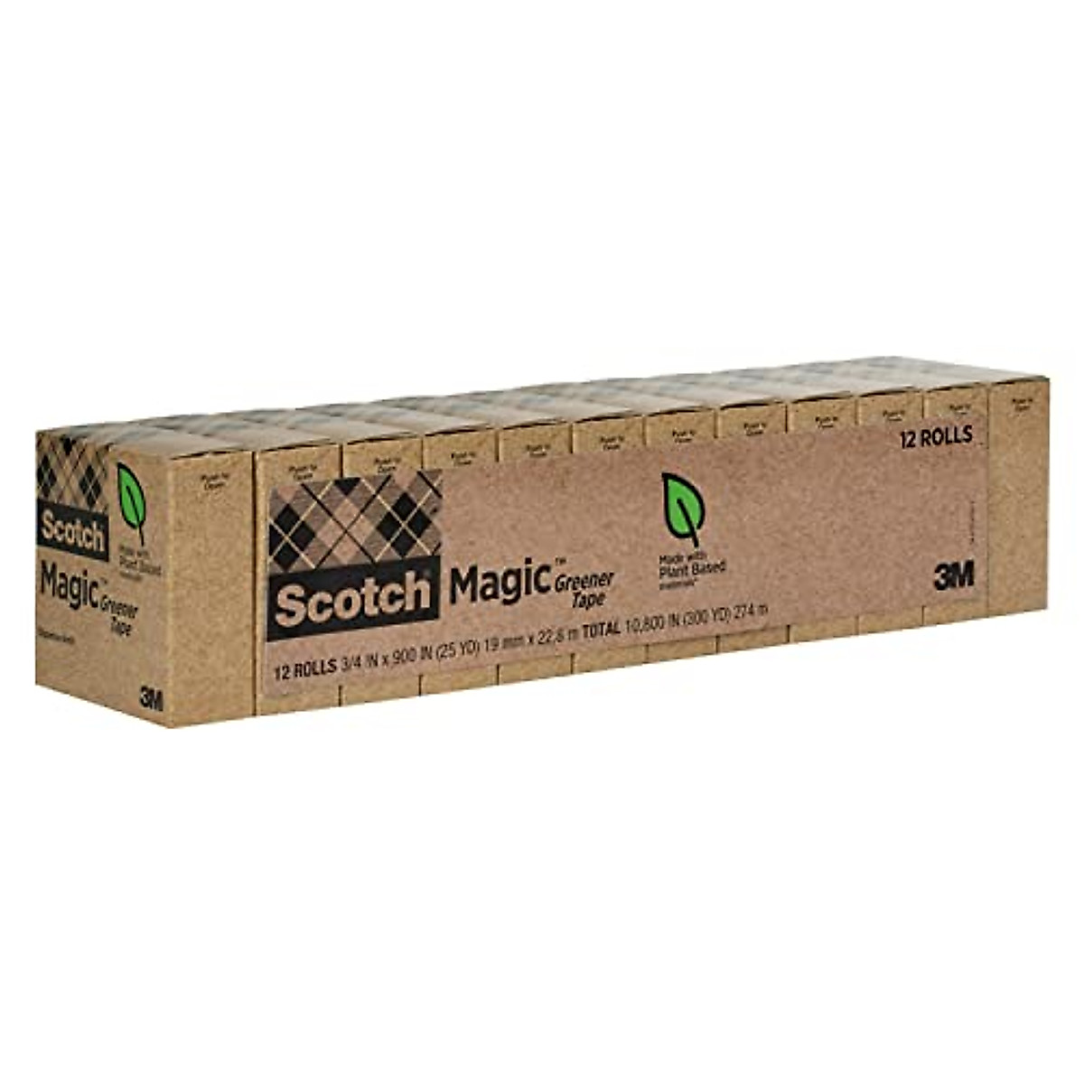 Scotch Magic Greener Tape, 12 Rolls, Numerous Applications, Invisible, Engineered for Repairing, 3/4 x 900 Inches, Boxed (812-12P)