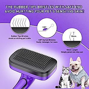 Pet Self Cleaning Slicker Brush for Shedding & Grooming Long Short Haired Dogs, Cats Retractable Brush for Large and Small Gently Removes Loose Undercoat, Mats Tangled Hair from Pet's Coat - Purple
