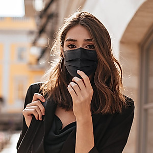 Assacalynn Disposable Face Masks 4 Layers, 2022 Upgraded 50PCS Black Mask with White Inside, Breathable Face Mask with Comfortable Flat Elastic Ear Bands