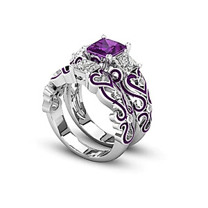 ZALKARI Princess Cut 3.10 Ct Purple Amethyst & VVS1/D Diamond Women,'s Engagement, Wedding Bridal Ring Set White Gold Plated