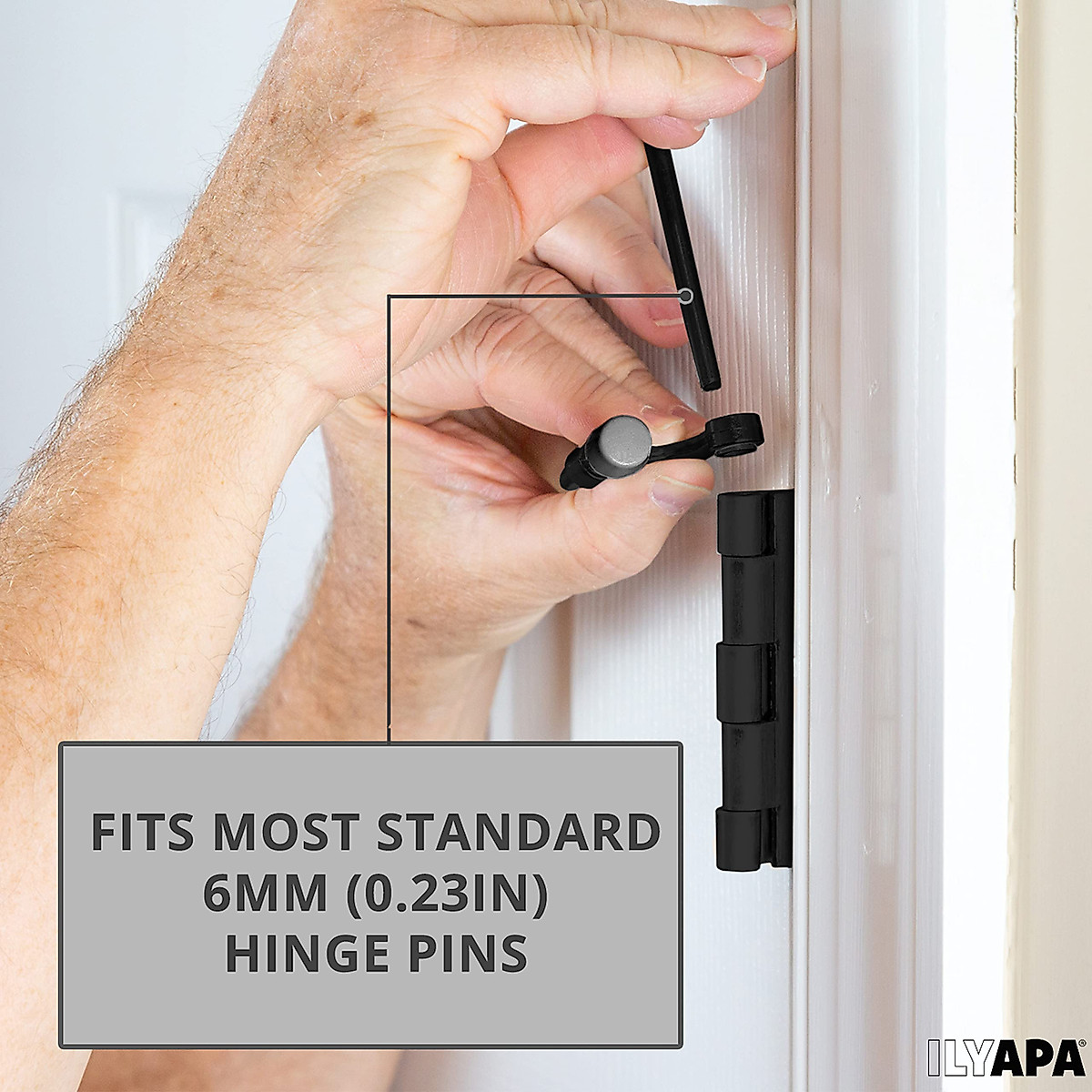 Door Stopper Hinge, Black 12 Pack - Heavy Duty Adjustable Hinge Pin Door Stop Hardware with Rubber Bumper Tips