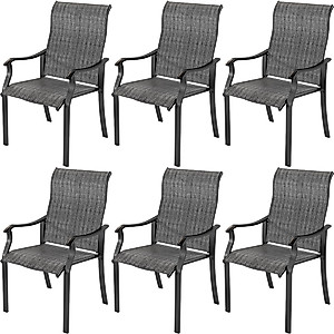 UDPATIO Patio Chairs Set of 6, Outdoor Dining Chairs with High Back, Textilene Patio Dining Chairs with Armrest, Metal Frame for Lawn Garden Backyard Deck, Dark Grey