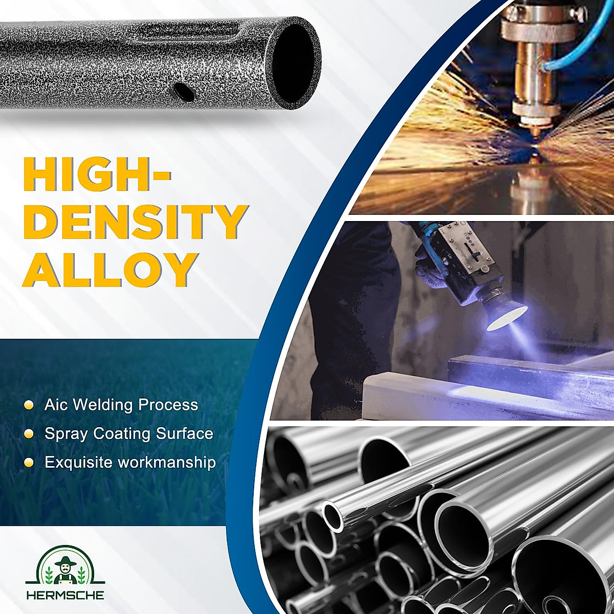 Hermsche Lawn Aerator Coring Tool Plug Aeration Manual 3 Core with Slope Top Half-Open Slot Hollow Tine Plug Core Aerators Heavy Duty Tool for Compacted Soils and Lawns Yard Garden