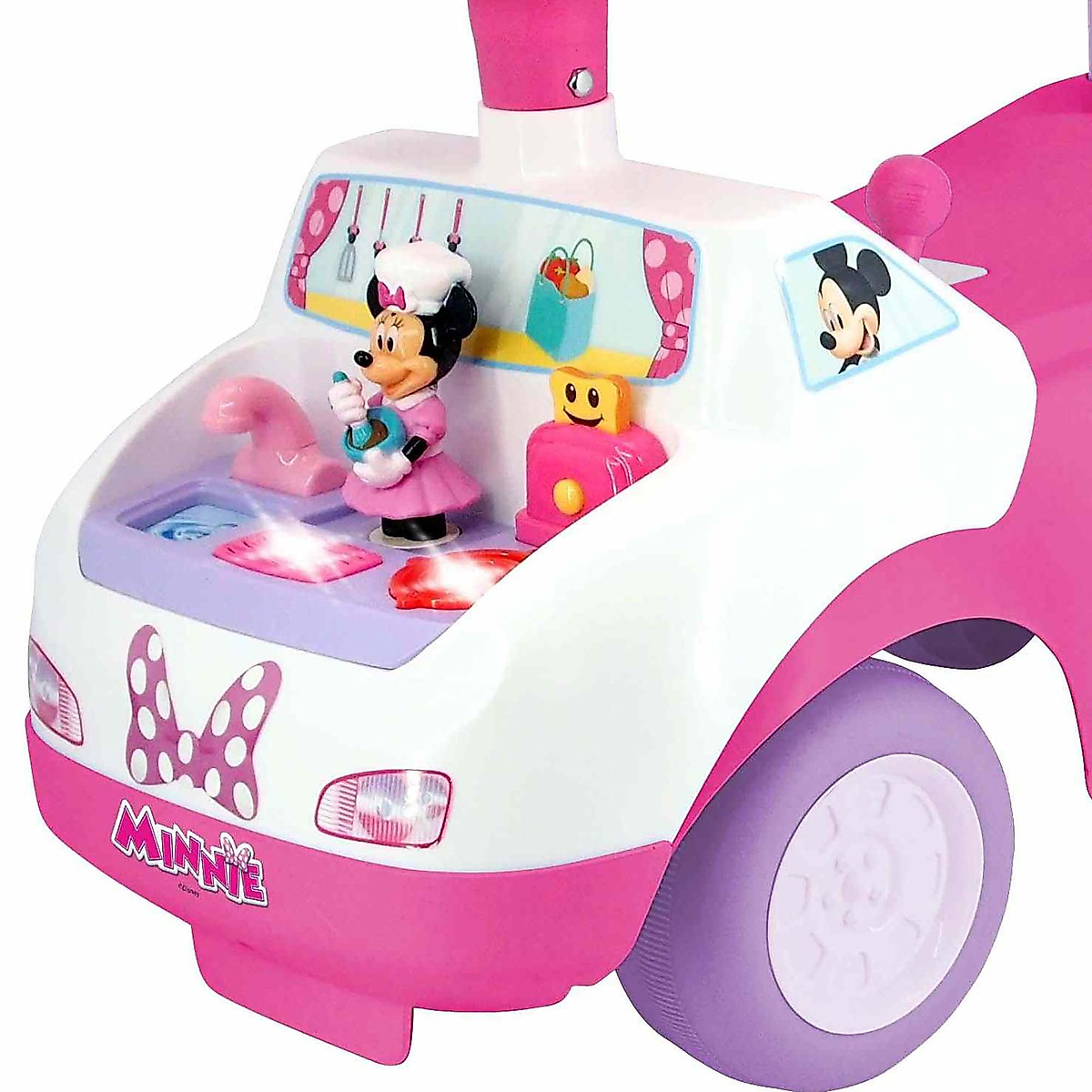 Kiddieland Disney: Minnie Mouse Happy Kitchen Activity Ride-On - Lights & Sounds, Foot to Floor, Kids Car, Push & Pull, Ages 12-36 Months, 23 x 11 x 17.5 inches, Pink
