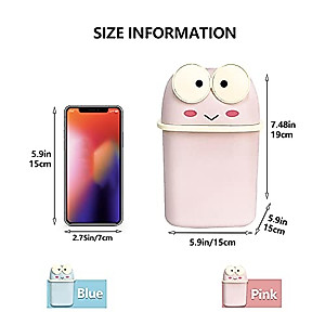 Benshukam Mini Frog Desktop Trash Can Cute Small Trash Can with Lid Flip Trash Can for Bathrooms, Kitchens, Offices, Waste Basket for Dressing Table(Pink)