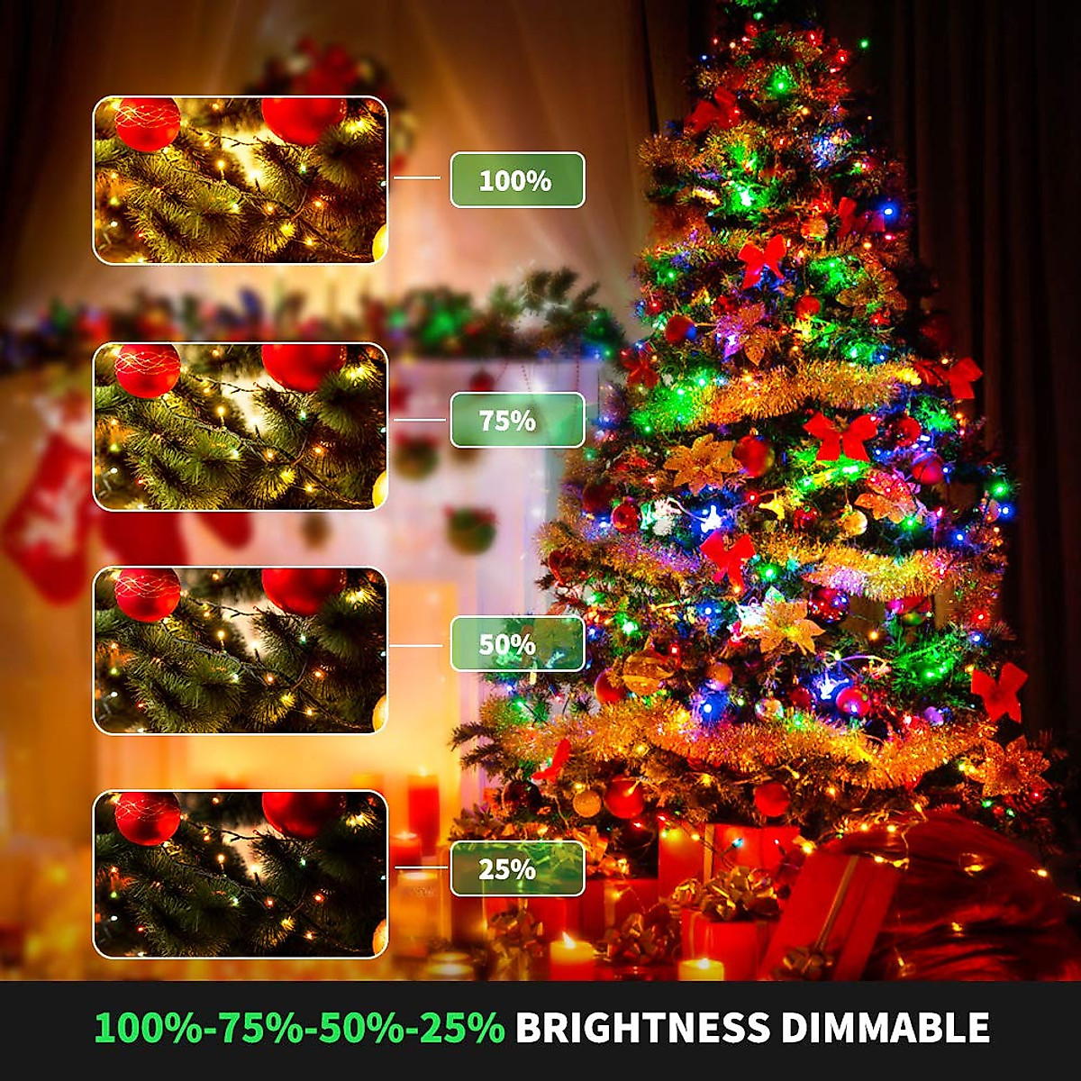 MZD8391 Color Changing Christmas String Lights Outdoor Indoor, 108FT 300 LED Warm White Multicolor Fairy Lights, END to END Connect, Waterproof Christmas Tree Lights Timer Remote