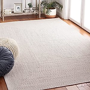 SAFAVIEH Braided Collection 8' x 10' Ivory/Light Grey BRA201A Handmade Farmhouse Living Room Dining Bedroom Area Rug