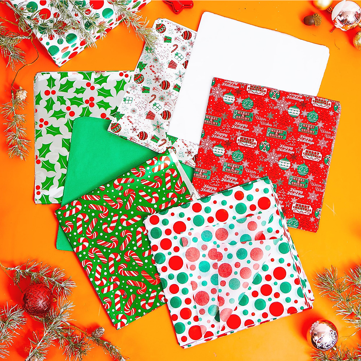 JOYIN 150 Sheets Tissue Paper Assortement Classic Christmas Design, present Wrap Paper, Accessory for Gift Boxes, Gift Wrapping Bags and Wine Bottles