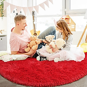 FlyDOIT Round Area Rugs for Bedroom (4x4 Feet, Red)