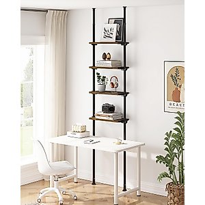 ALLZONE Adjustable Tall Narrow Bookshelf for Bedroom,4-Tier Ladder Bookshelf for Small Spaces,Tension Mount Small Book Shelf and Tall Bookcases, 64 to 113Inch Height Skinny Bookshelf with Open Storage